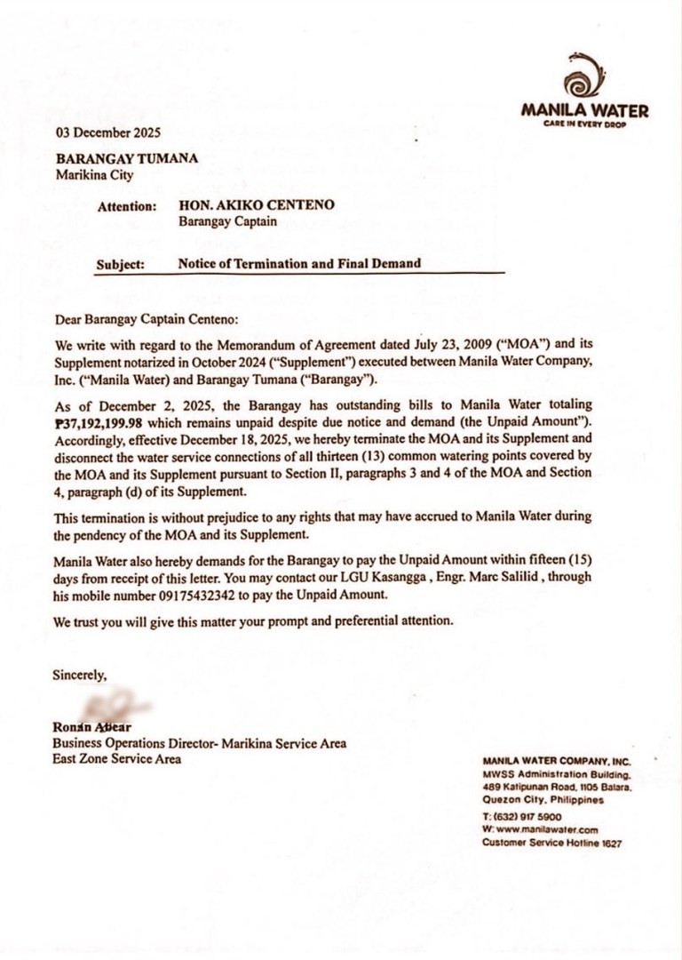 Tumana residents lose water supply after barangay captain fails to ...